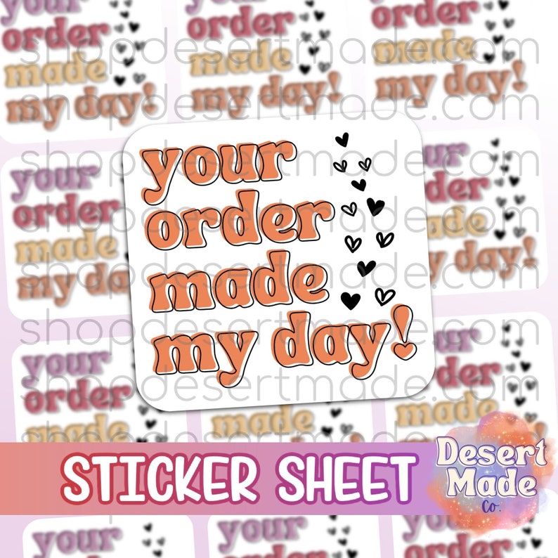 Your Order Made My Day Aesthetic Thank You Stickers Orange Etsy Shop ...