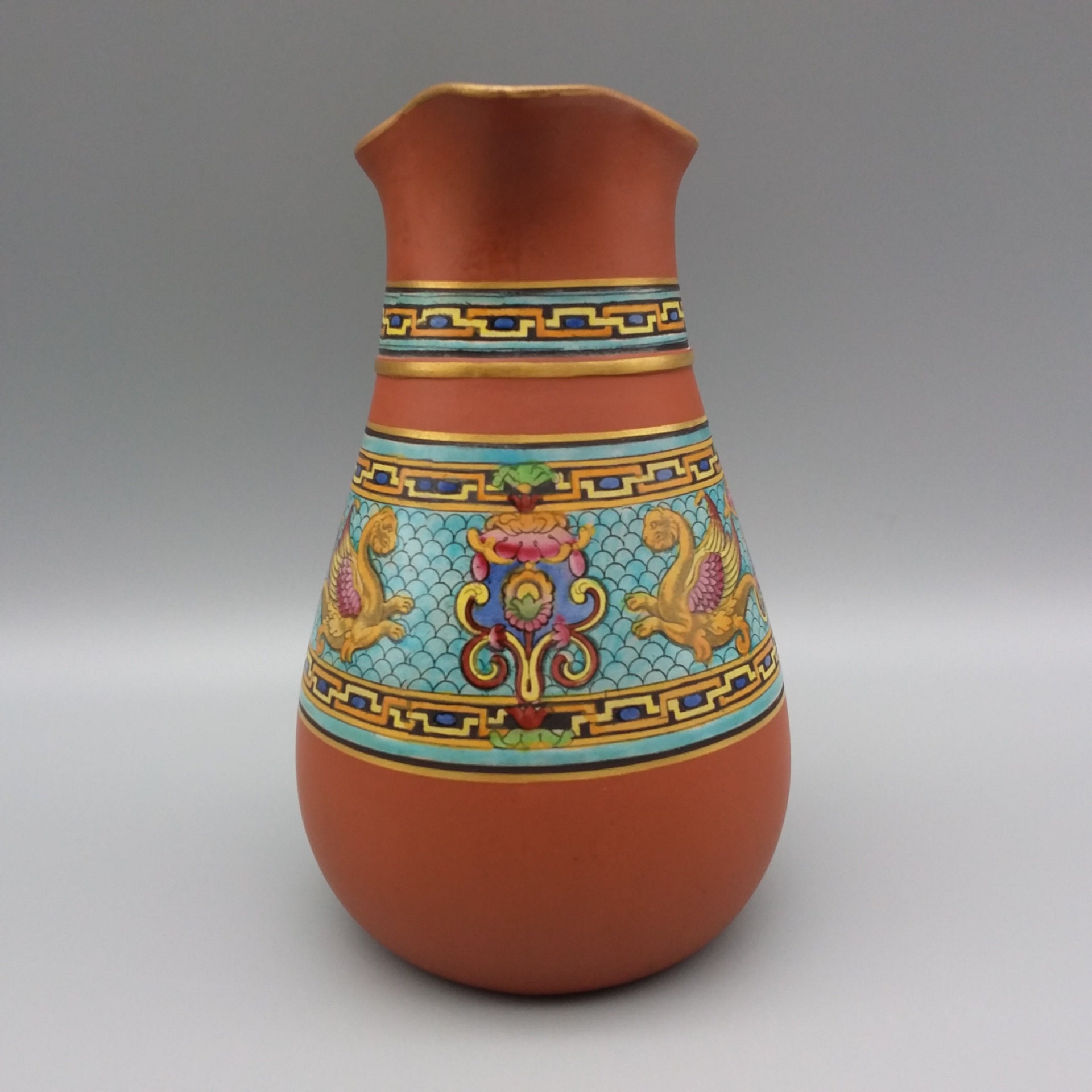 Pichet en terre cuite Prattware terracotta anglais, milieu du 19ème ...