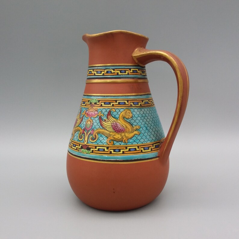 Pichet en terre cuite Prattware "terracotta" anglais, milieu du 19ème ...