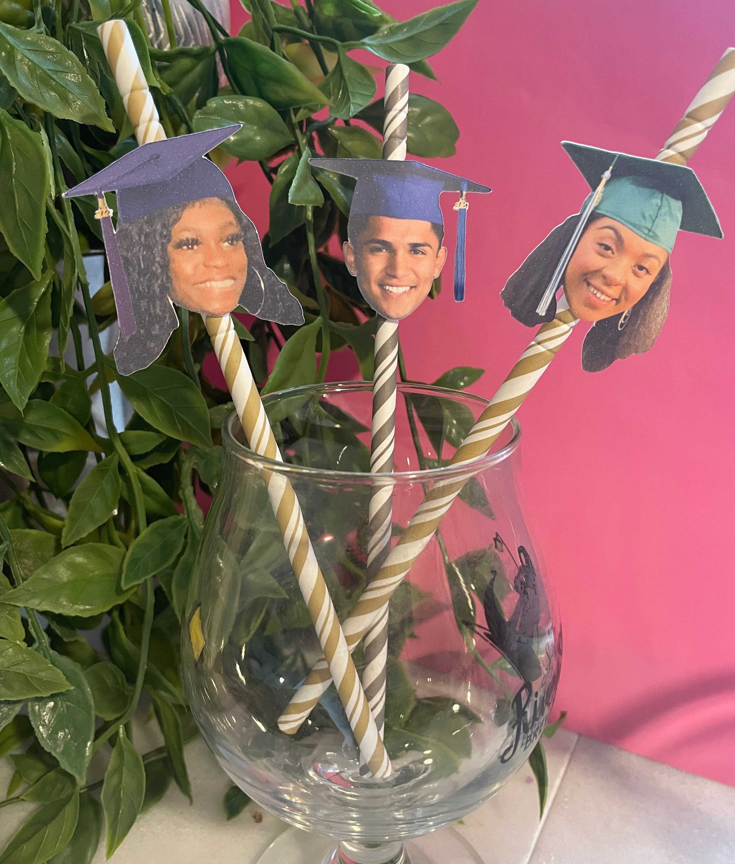 12 Custom Graduation Face With Cap Party Straws - Etsy
