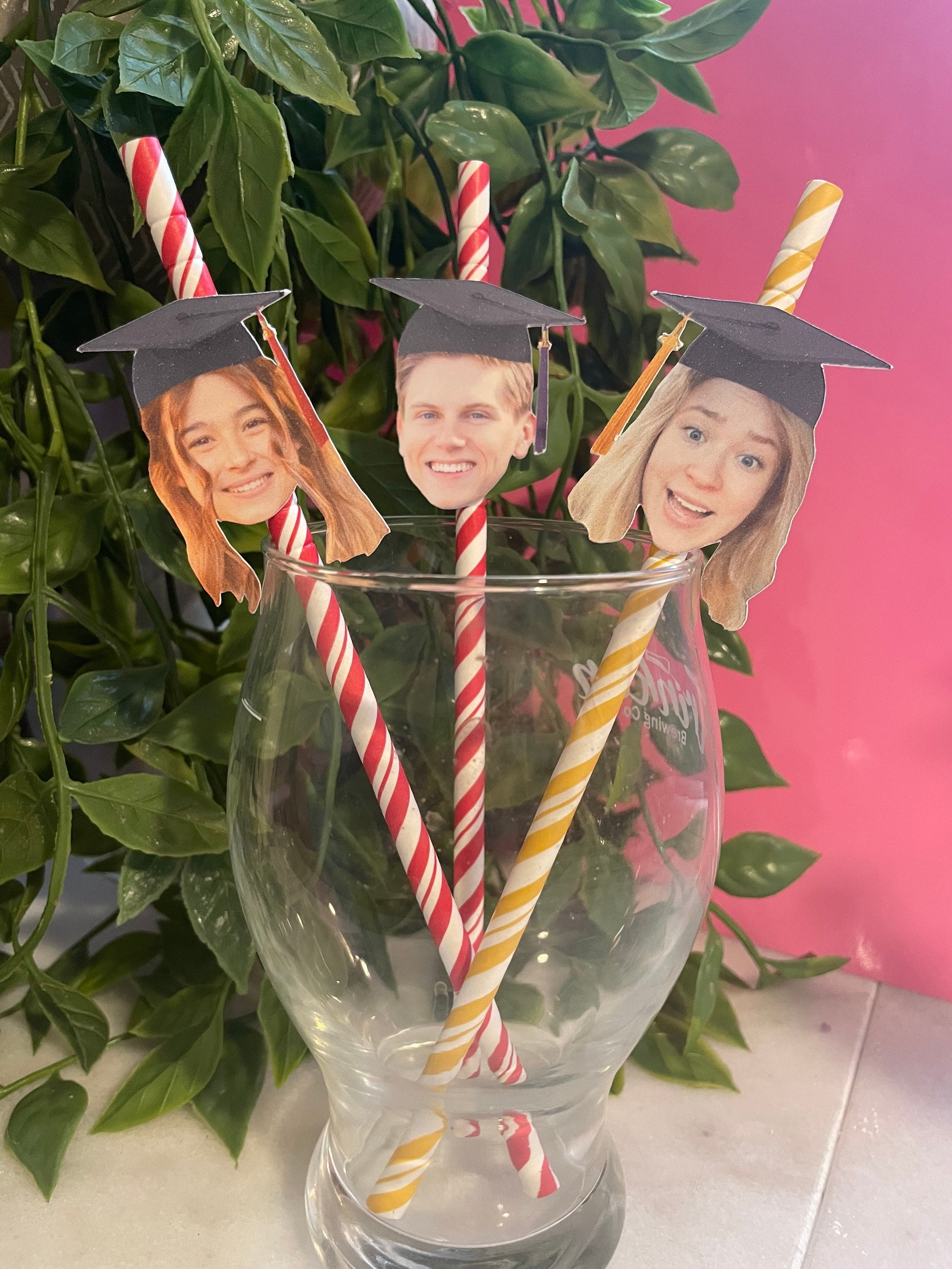 12 Custom Graduation Face With Cap Party Straws - Etsy