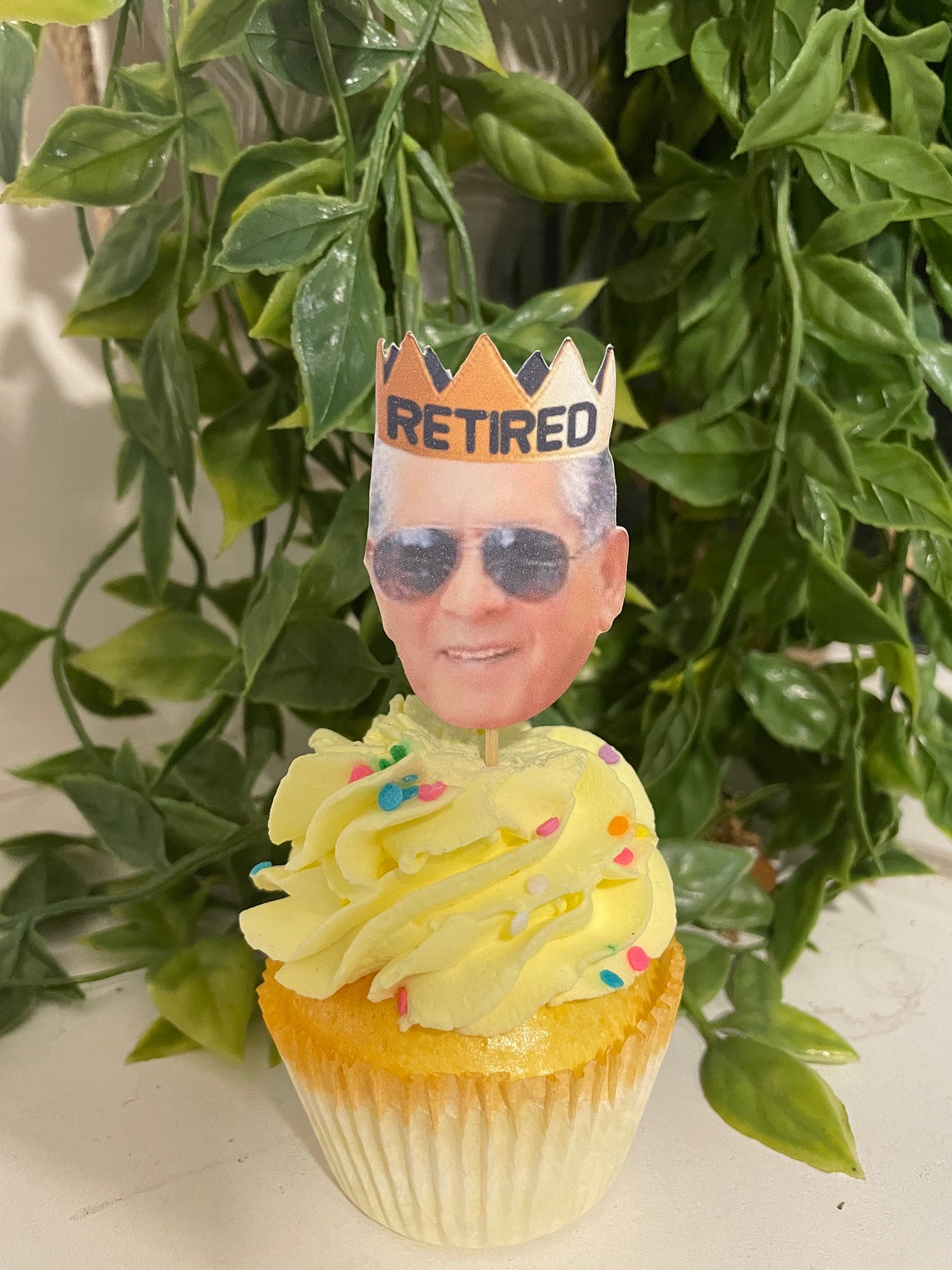 24 Custom Face Retired Crown Retirement Cupcake Toppers - Etsy