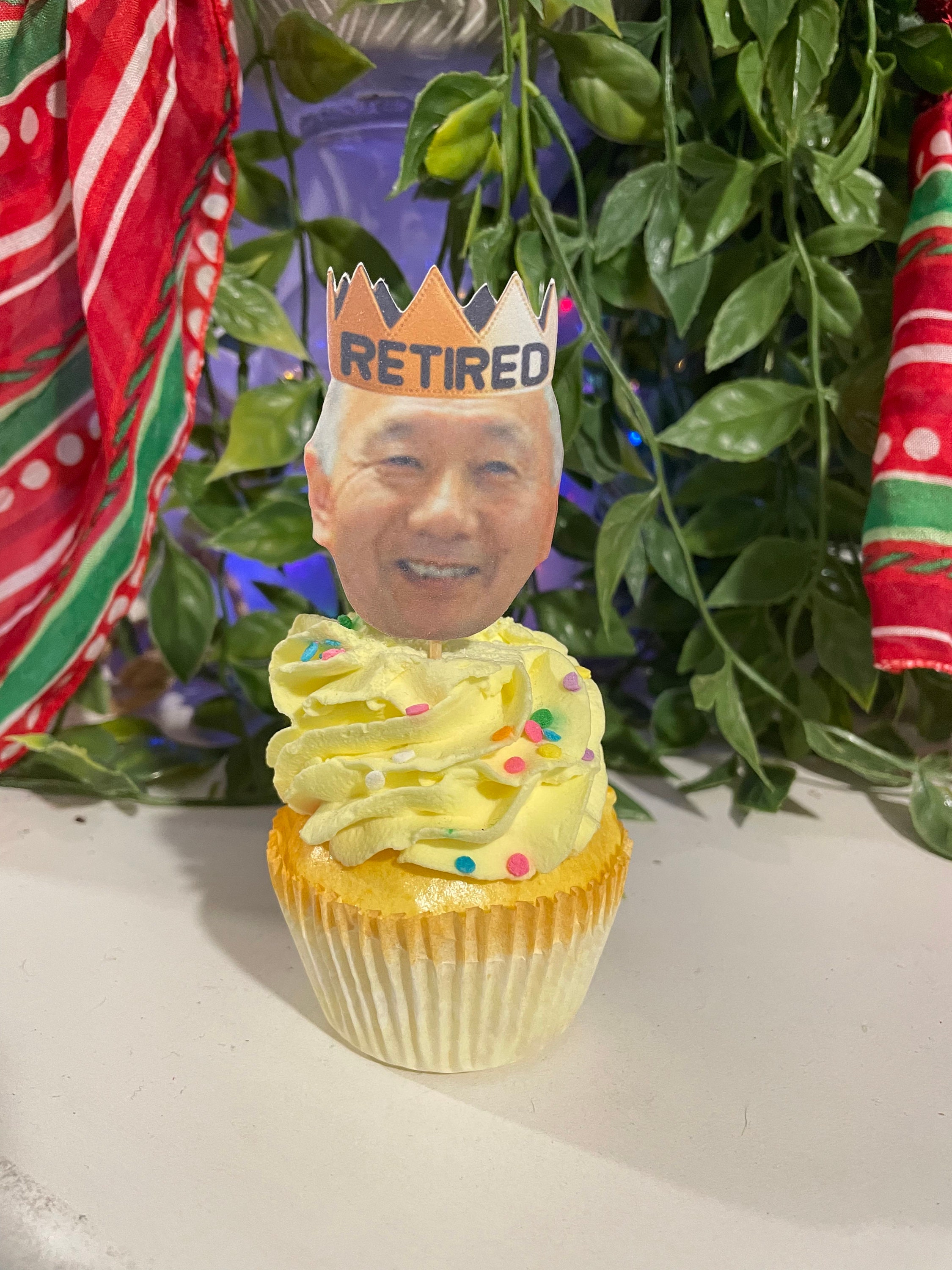 24 Custom Face Retired Crown Retirement Cupcake Toppers - Etsy