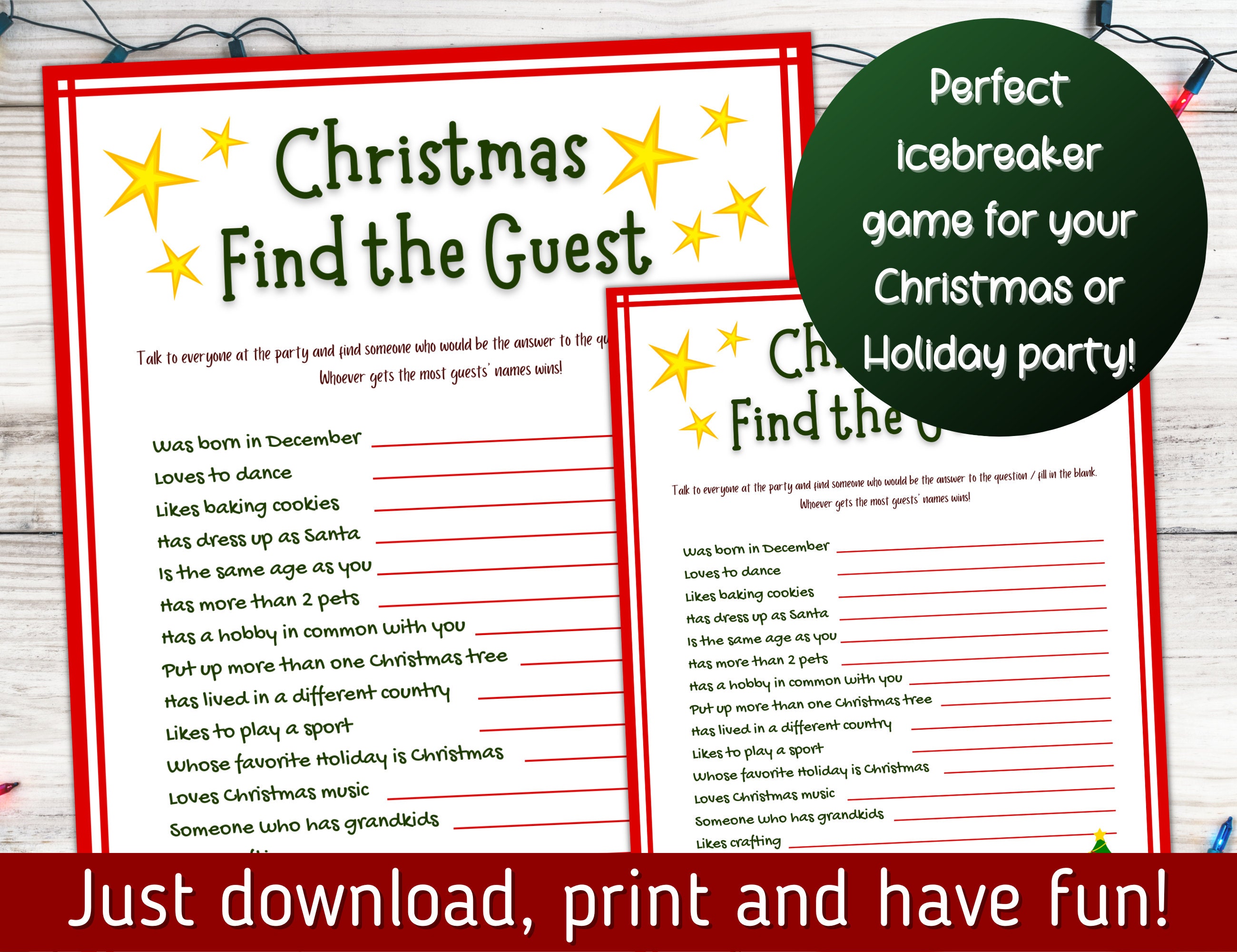 Christmas Find the Guest Game, Christmas Party Icebreakers, Holiday ...