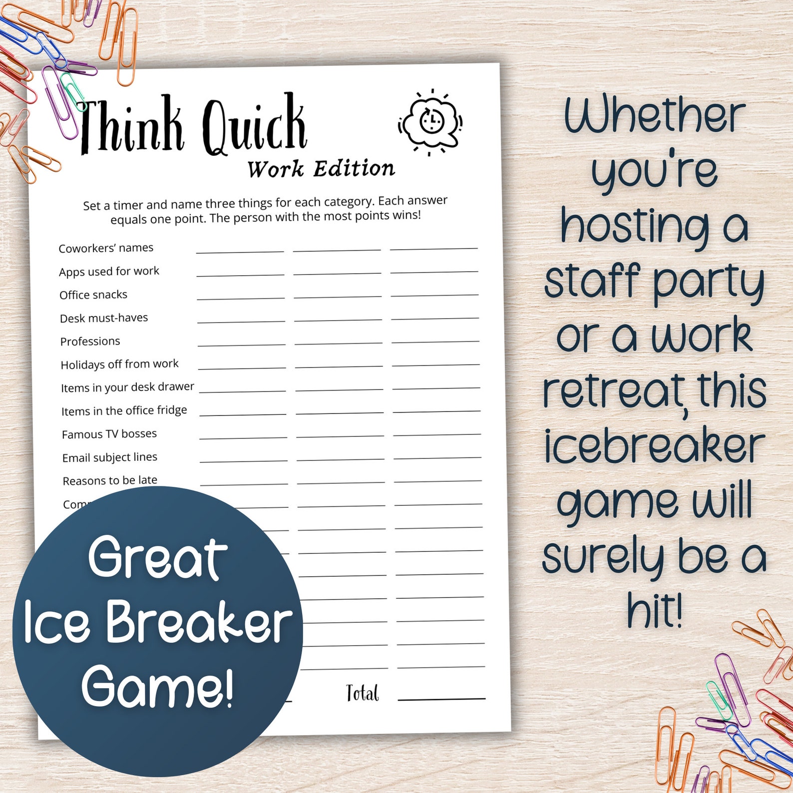 Think Quick Work Edition, Office Party Game, Game for Work, Team ...