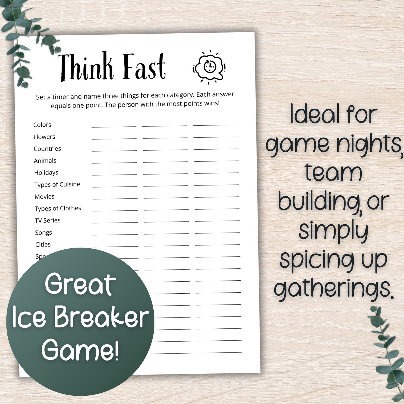 Think Fast Game | Ice Breaker Game | Office Party Game | Adult Party ...
