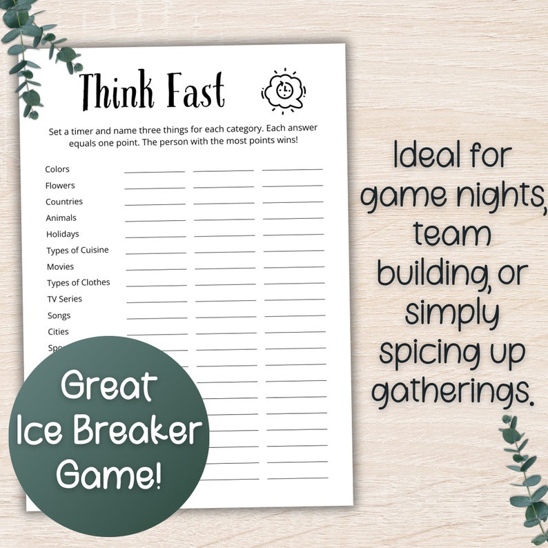 Think Fast Game | Ice Breaker Game | Office Party Game | Adult Party ...