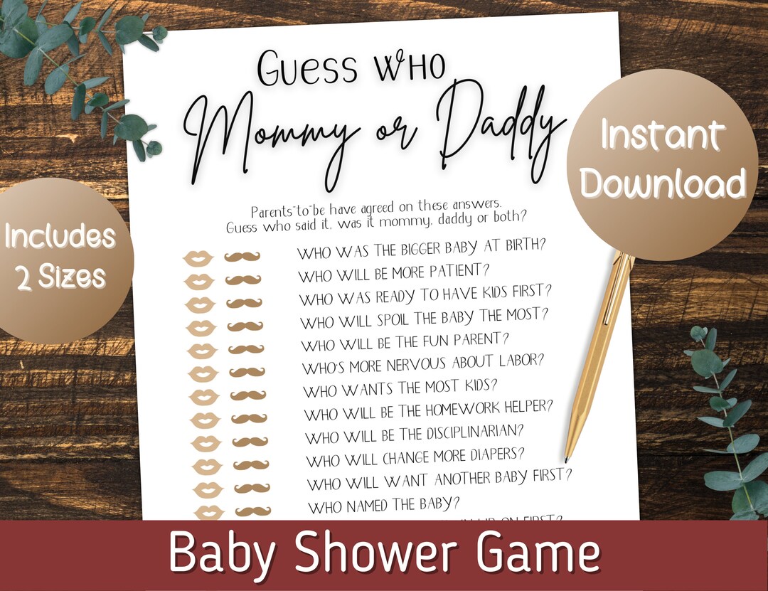 Mommy or Daddy Baby Shower Game, Guess Who Mommy or Daddy, Guess Who ...