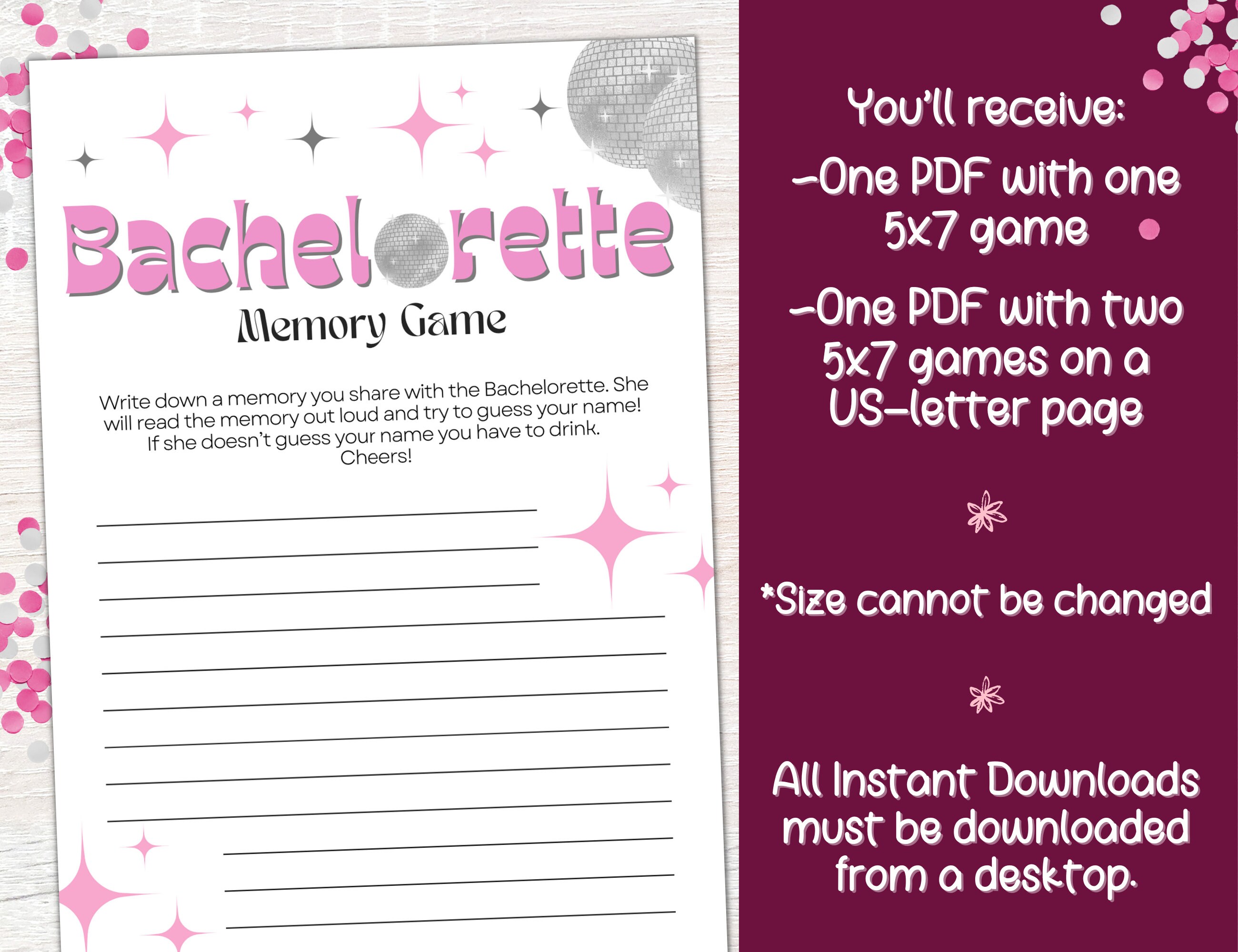 Bachelorette Memory Game, Hen Party Game, Last Disco Bachelorette Theme ...