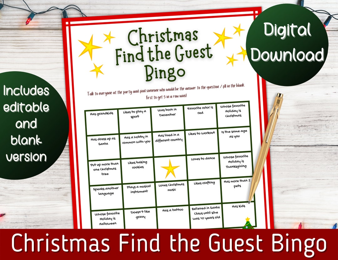 Christmas Find the Guest Bingo, Christmas Party Icebreakers, Holiday ...