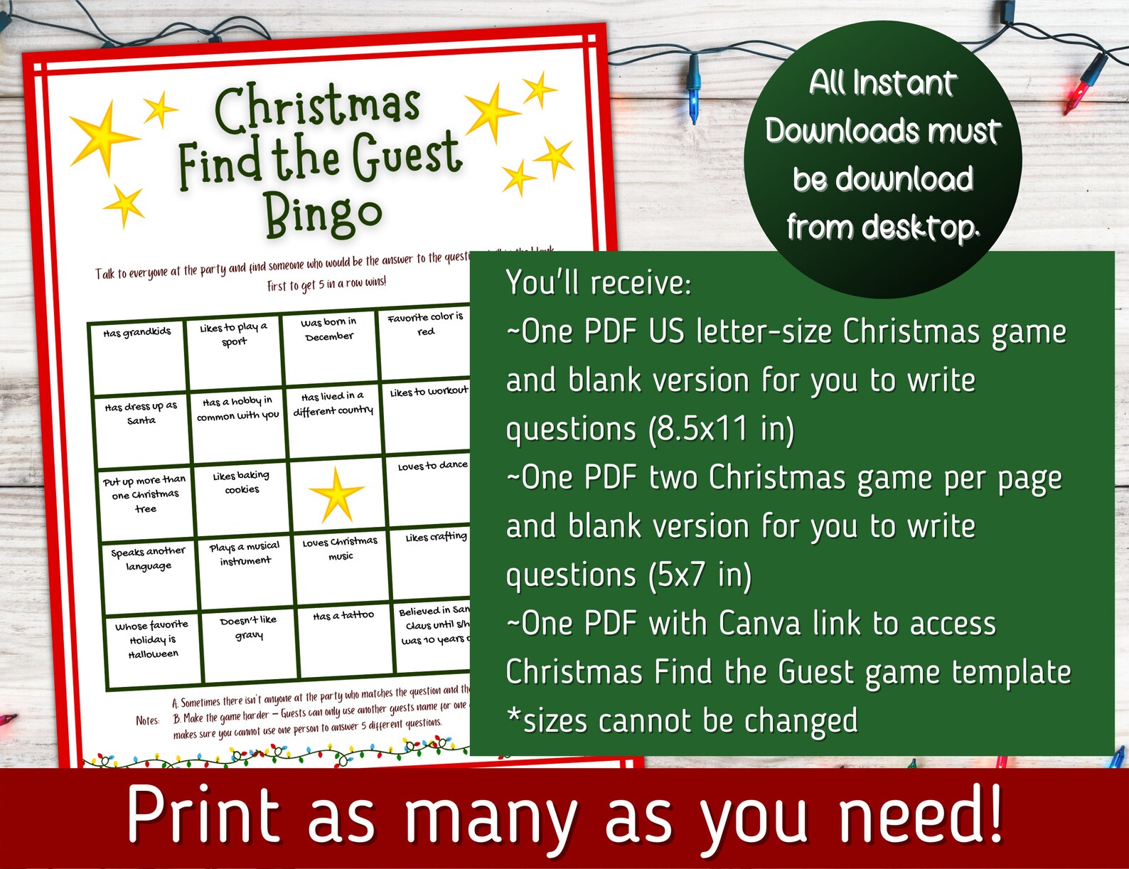 Christmas Find the Guest Bingo, Christmas Party Icebreakers, Holiday ...