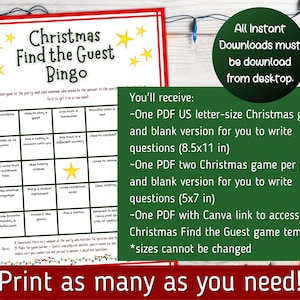 Christmas Find the Guest Bingo, Christmas Party Icebreakers, Holiday ...