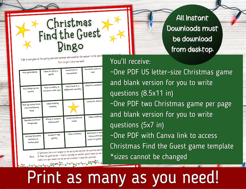 Christmas Find the Guest Bingo, Christmas Party Icebreakers, Holiday ...
