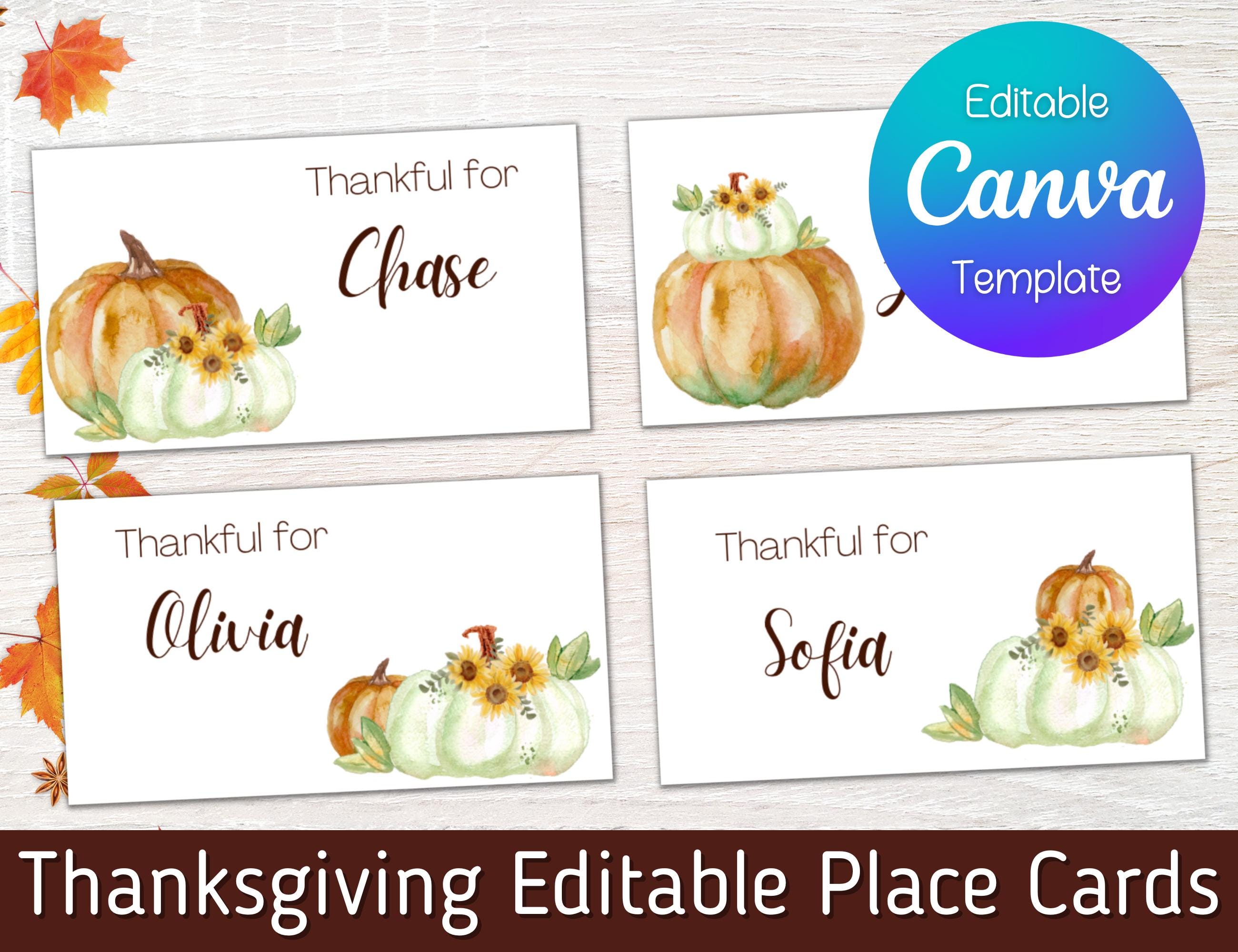 Thanksgiving Place Cards Printable, Thanksgiving Editable Place Cards ...