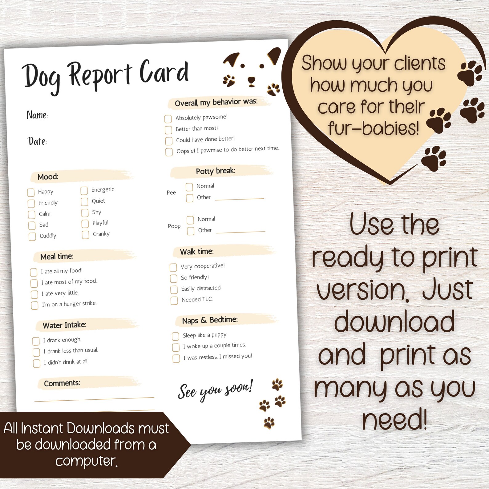 Editable Dog Report Card, Dog Report Card, Pet Report Card, Pet Sitting ...