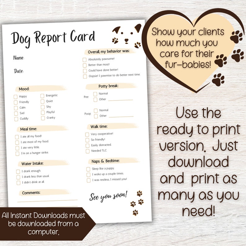 Editable Dog Report Card, Dog Report Card, Pet Report Card, Pet Sitting ...