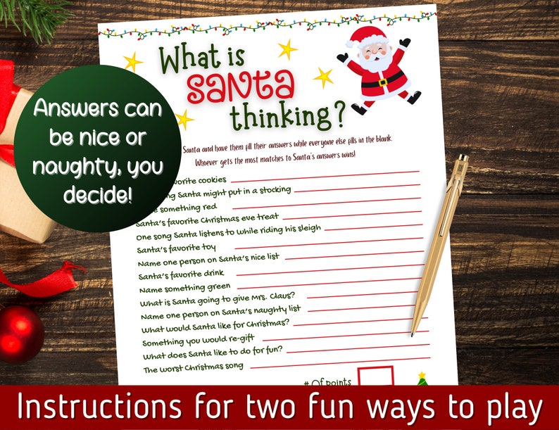 What is Santa Thinking Game, Christmas Game for Adults, Holiday Party ...