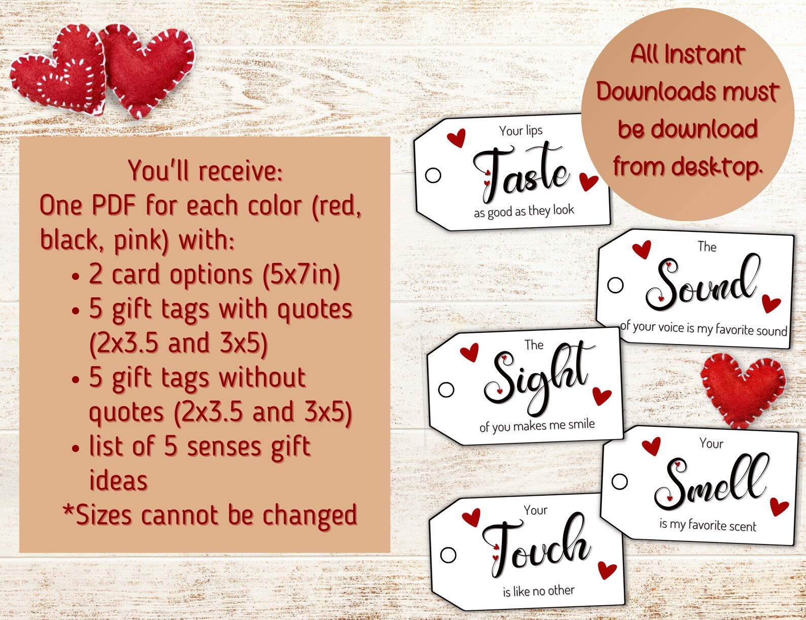 5 Senses Gift Tags, Cards and Ideas. Anniversary Gift, Valentine's Gift ...