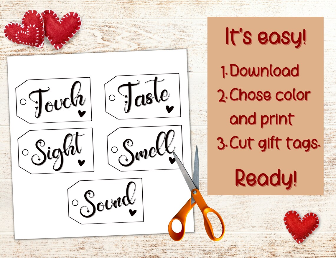 5 Senses Gift Tags, Cards and Ideas. Anniversary Gift, Valentine's Gift ...