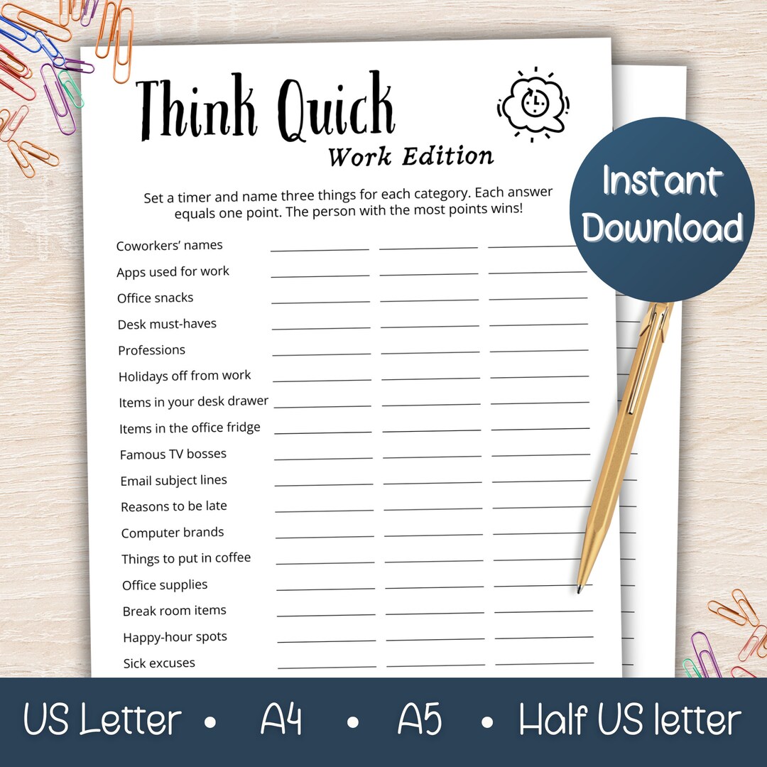 Think Quick Work Edition, Office Party Game, Game for Work, Team ...