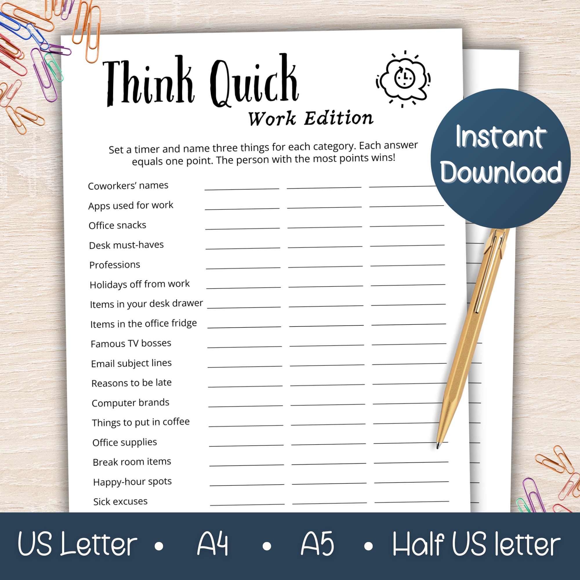 Think Quick Work Edition, Office Party Game, Game for Work, Team ...