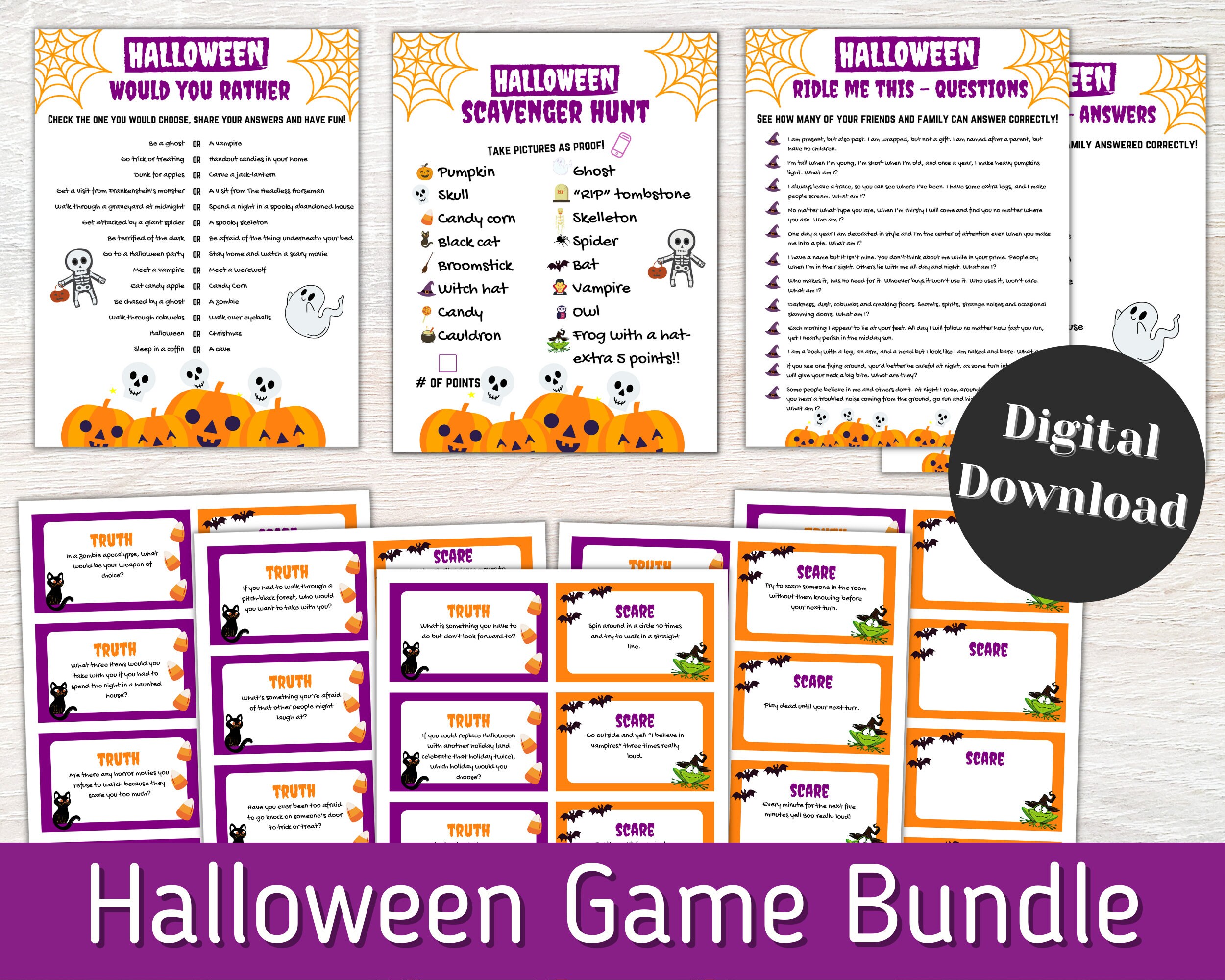 Fun Halloween Games Printable, Halloween Games for Kids, Halloween Game ...
