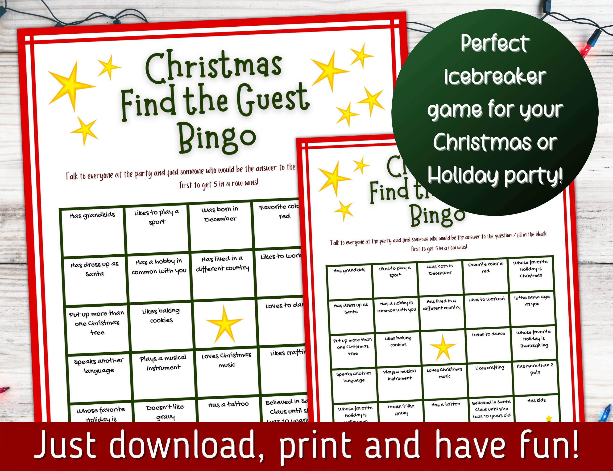 Christmas Find the Guest Bingo, Christmas Party Icebreakers, Holiday ...