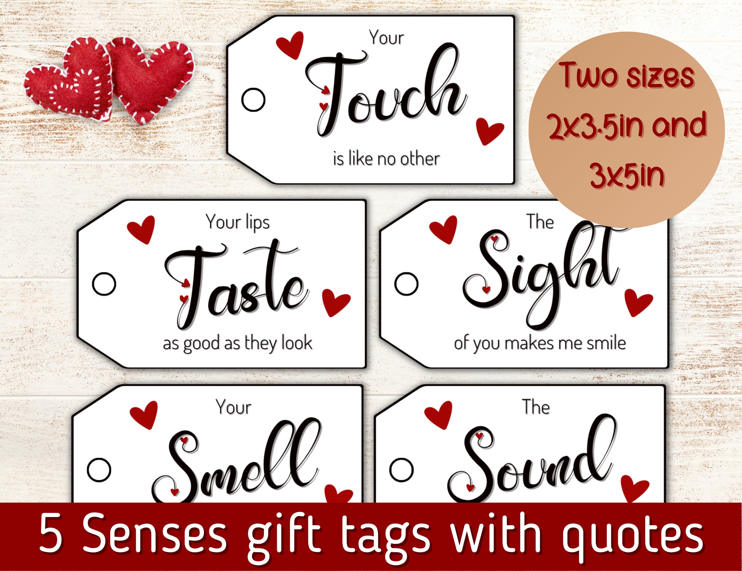 5 Senses Gift Tags, Cards and Ideas. Anniversary Gift, Valentine's Gift ...