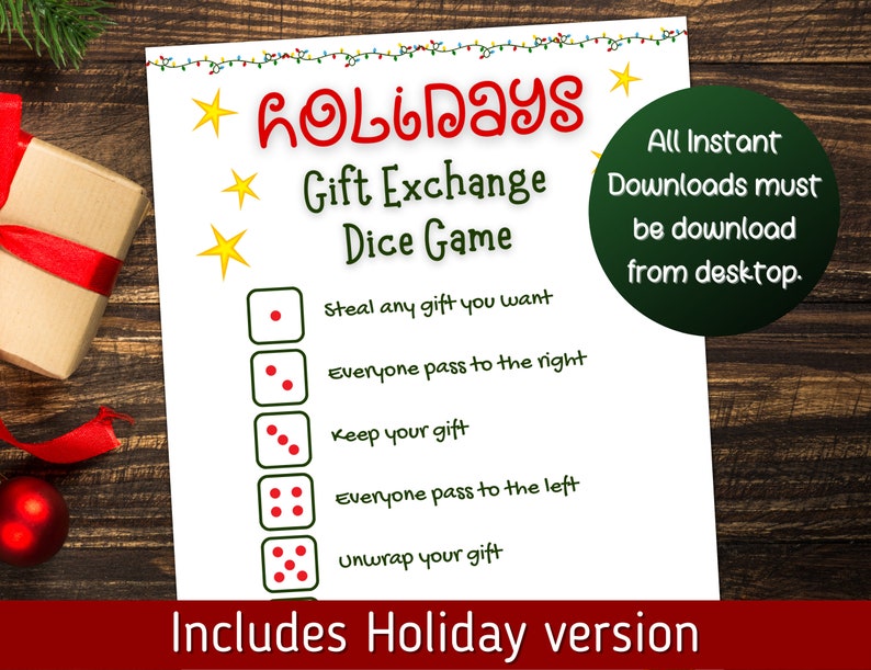 Christmas Gift Exchange Dice Game, Christmas Group Party Game, Office ...