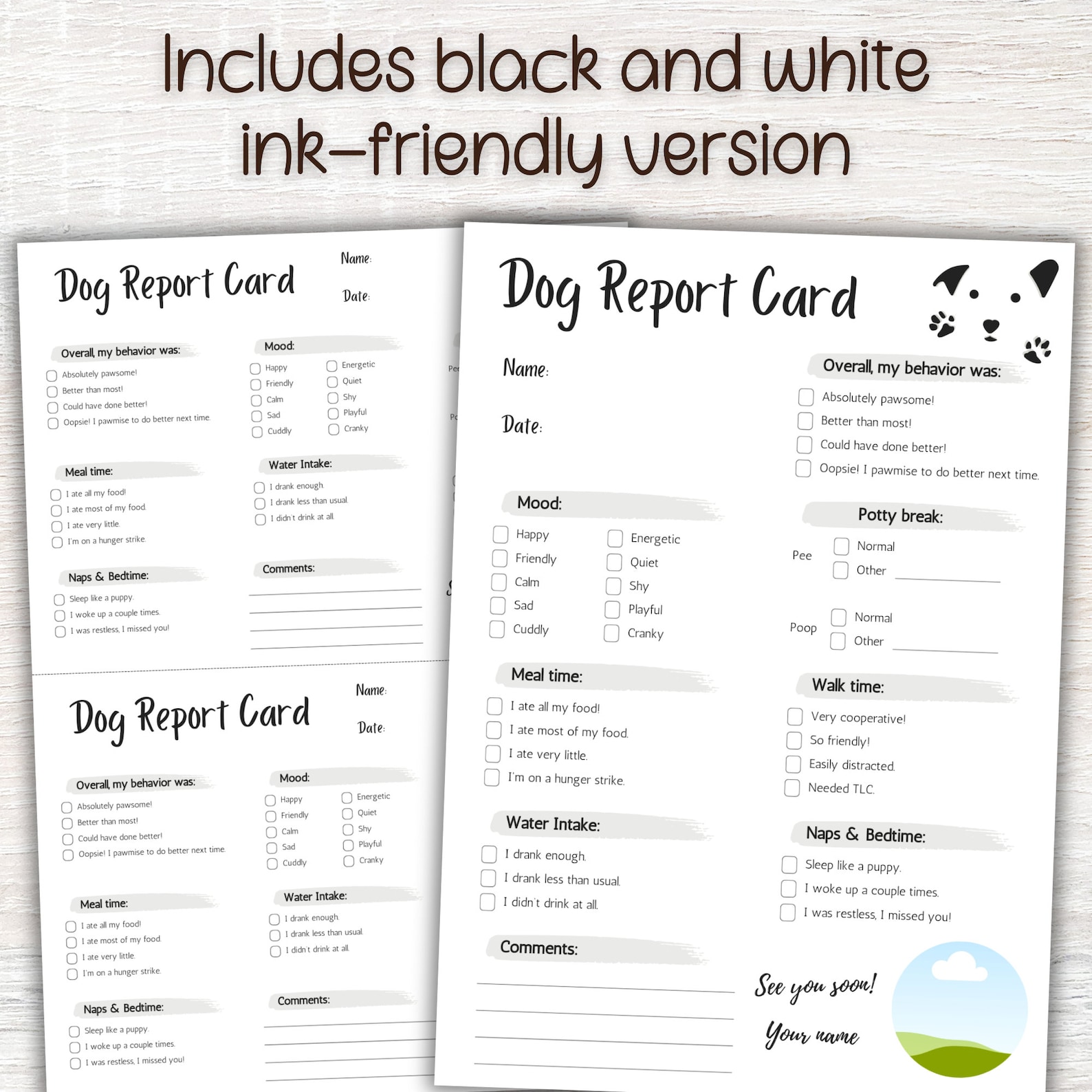 Editable Dog Report Card, Dog Report Card, Pet Report Card, Pet Sitting ...