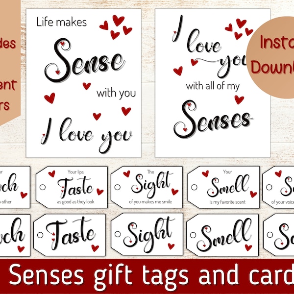 5 Senses Gift Tags, Cards and Ideas. Anniversary Gift, Valentine's Gift ...