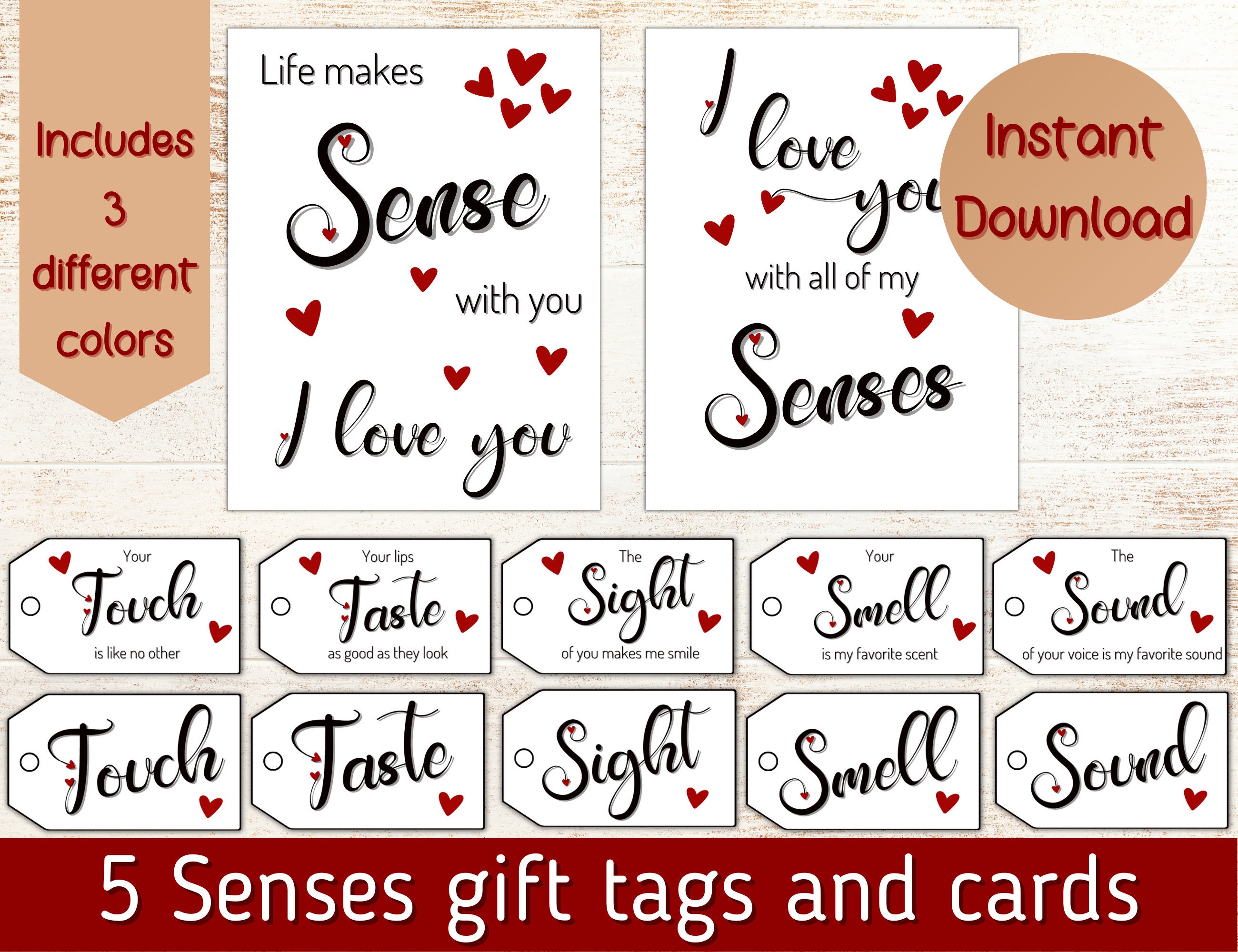 5 Senses Gift Tags, Cards and Ideas. Anniversary Gift, Valentine's Gift ...