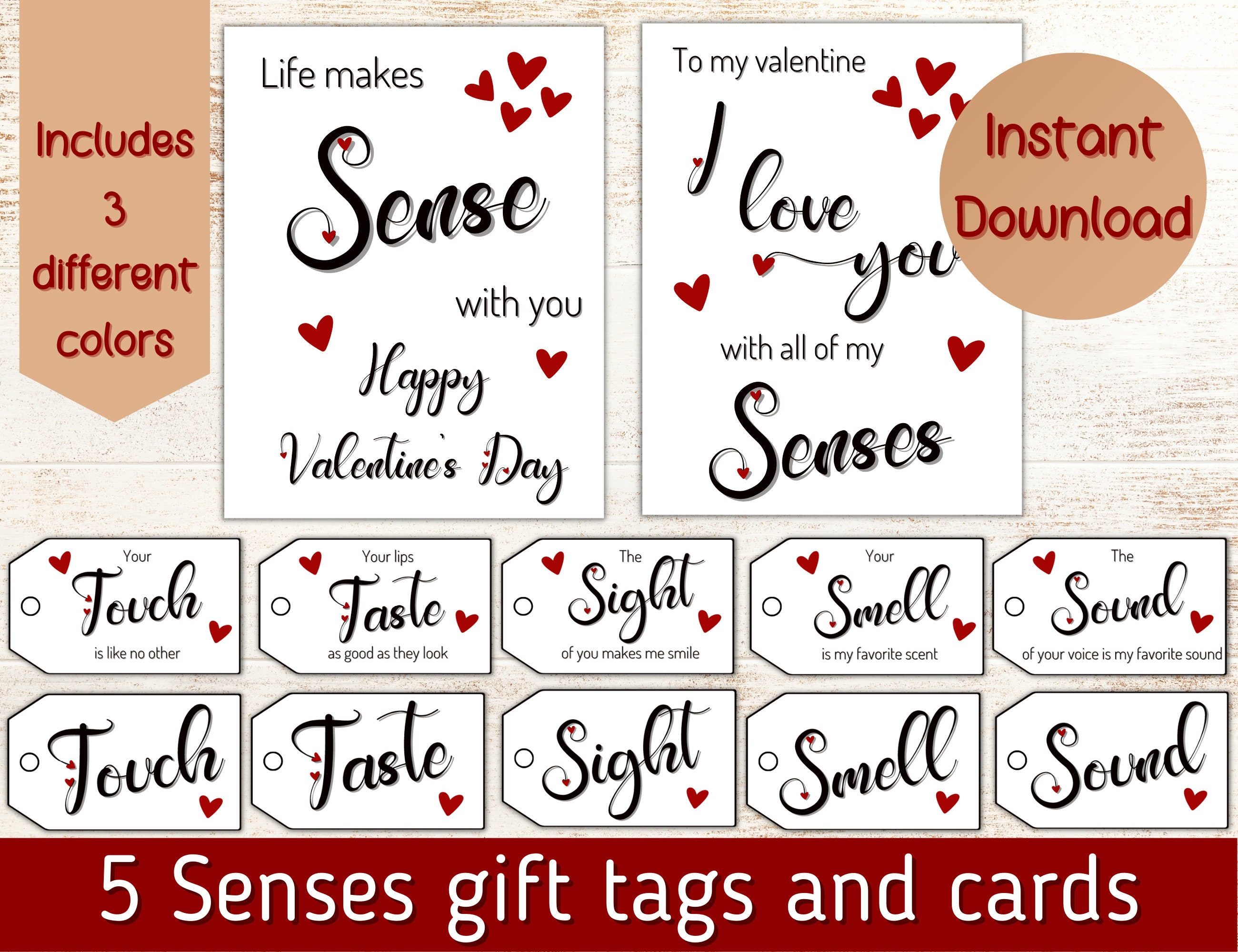 5 Senses Gift Tags, Cards and Ideas. Anniversary Gift, Valentine's Gift ...