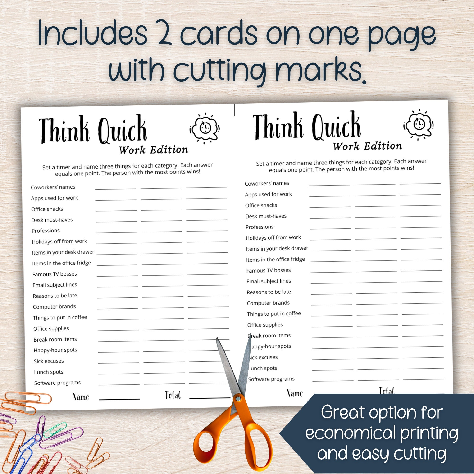 Think Quick Work Edition, Office Party Game, Game for Work, Team ...