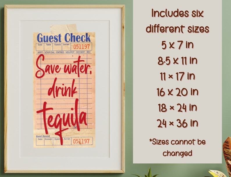 Guest Check Save Water Drink Tequila, Guest Check Poster, Save Water ...