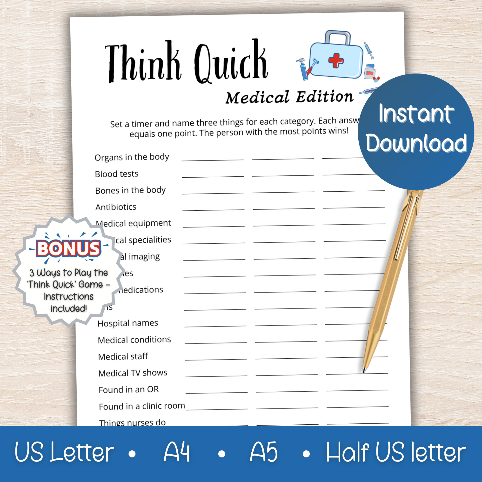 Medical Think Quick Game, Think Quick Game Health Related, Medical ...