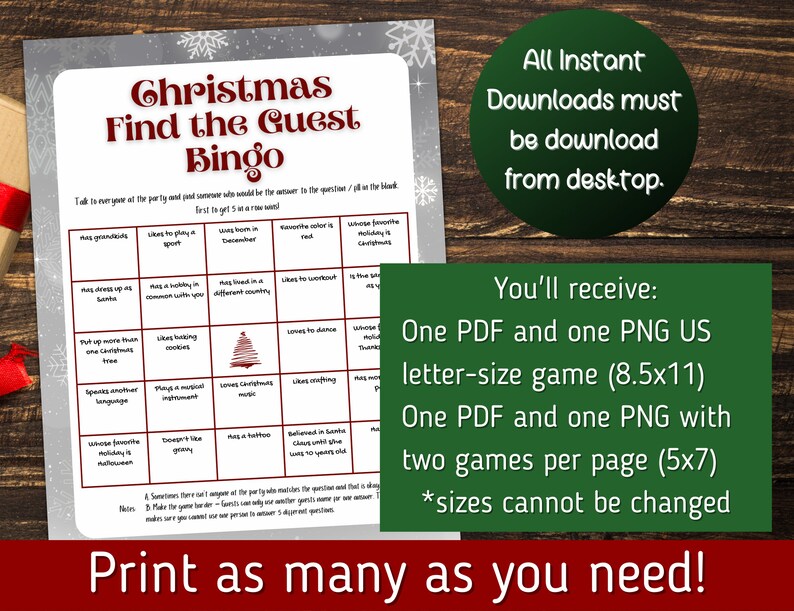 Christmas Find the Guest Bingo, Christmas Party Icebreakers, Holiday ...