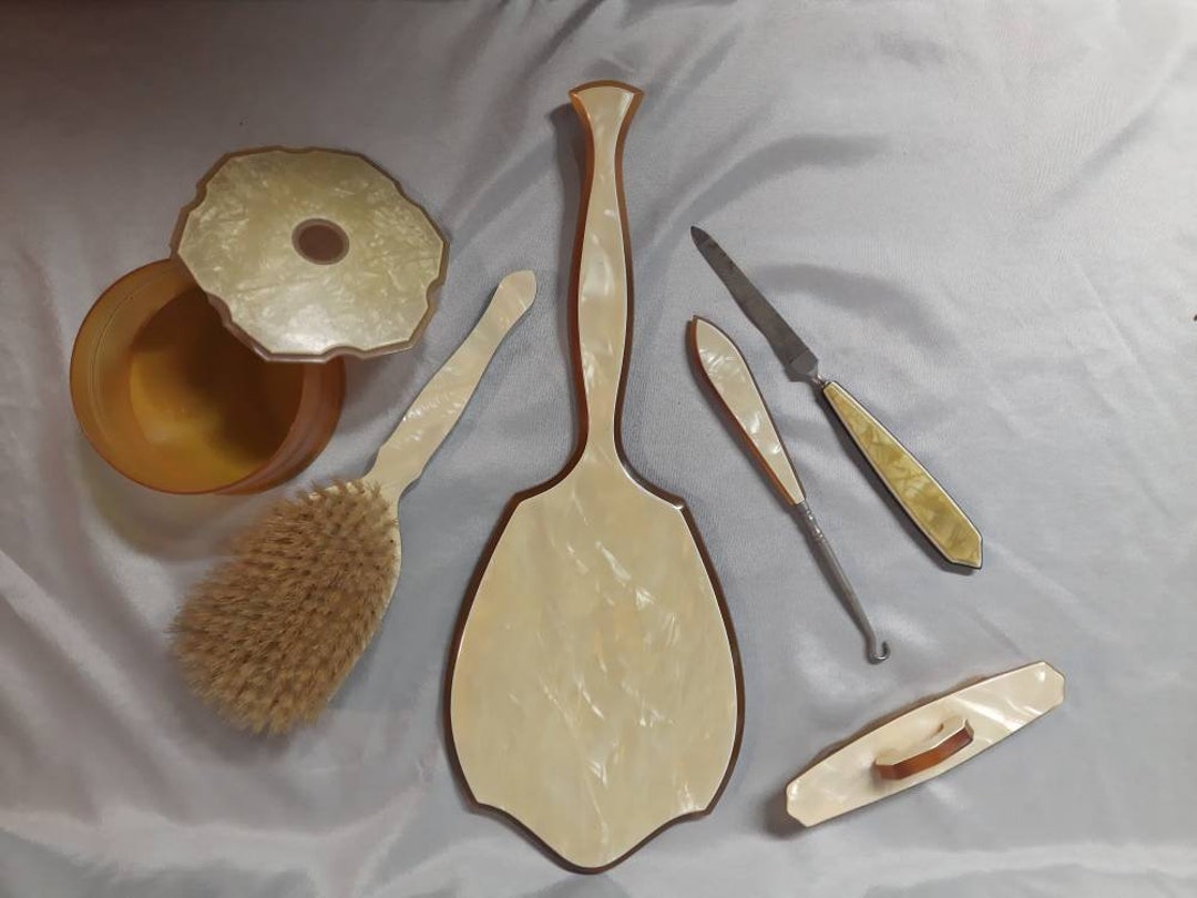 Bakelite Vanity Set, 6 Piece Vanity Collection, Vintage Bedroom Decor ...