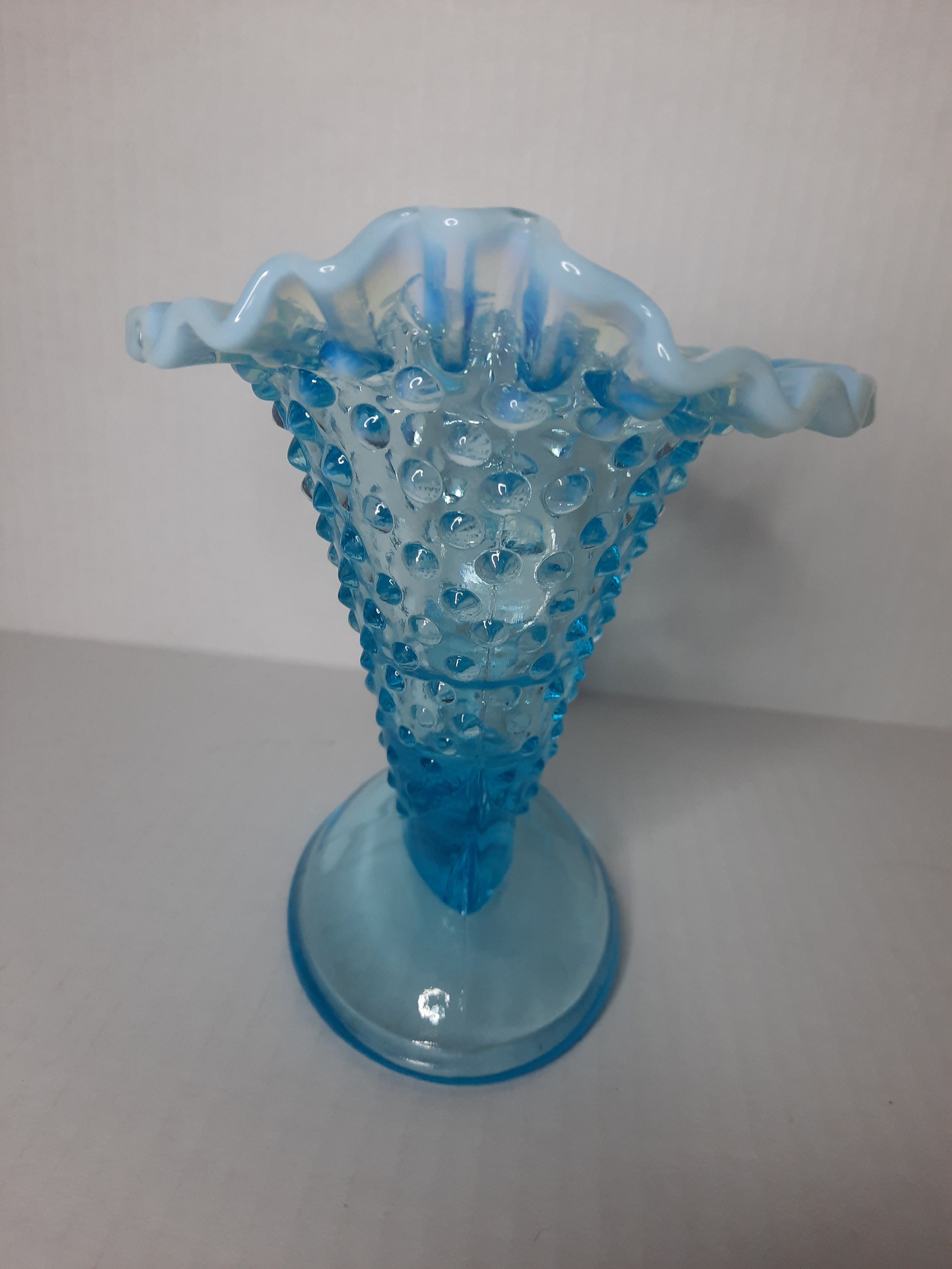 Fenton Colonial Blue Cornucopia Vase, Fenton Candleholder, Midcentury ...