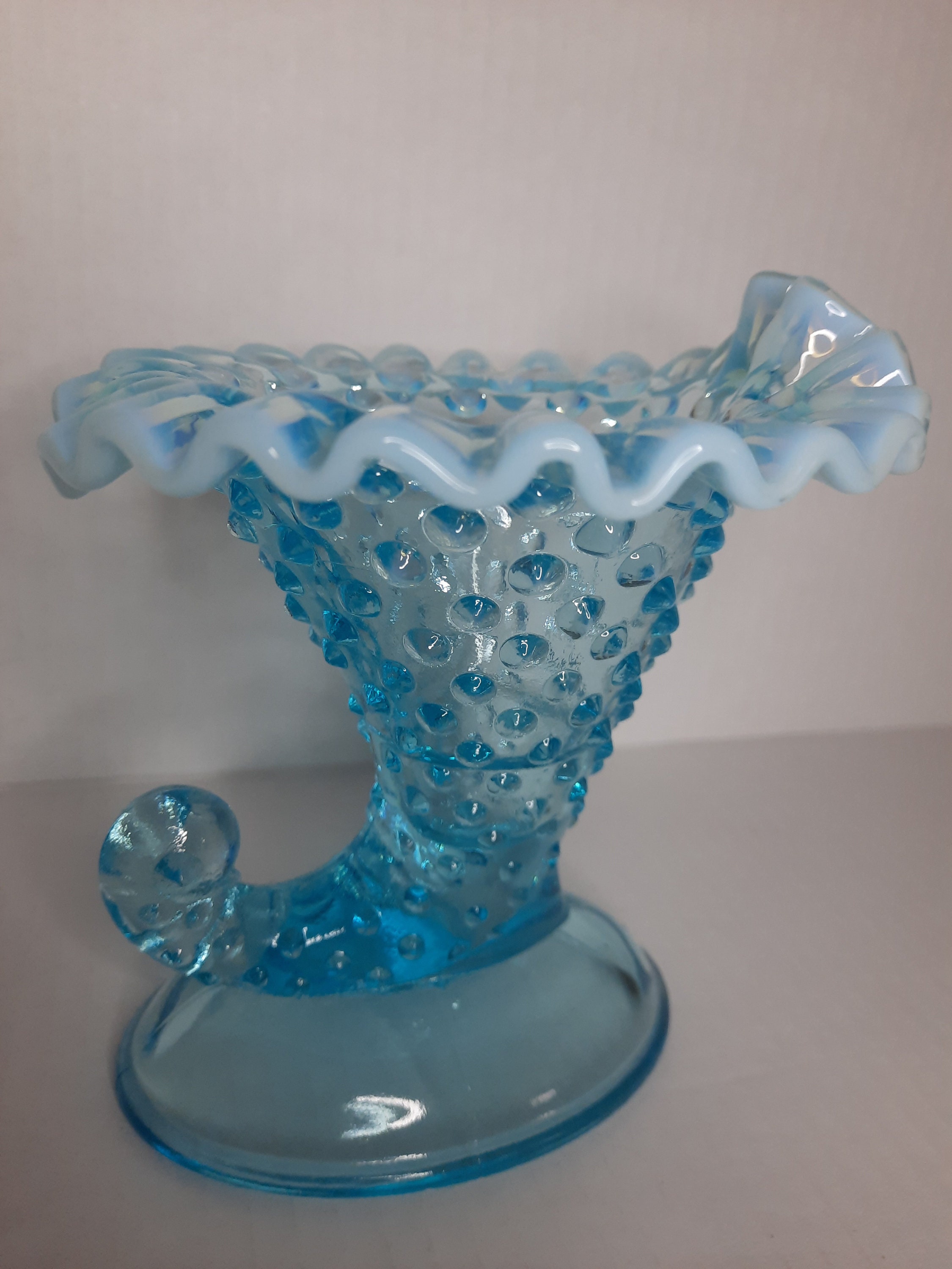 Fenton Colonial Blue Cornucopia Vase, Fenton Candleholder, Midcentury ...