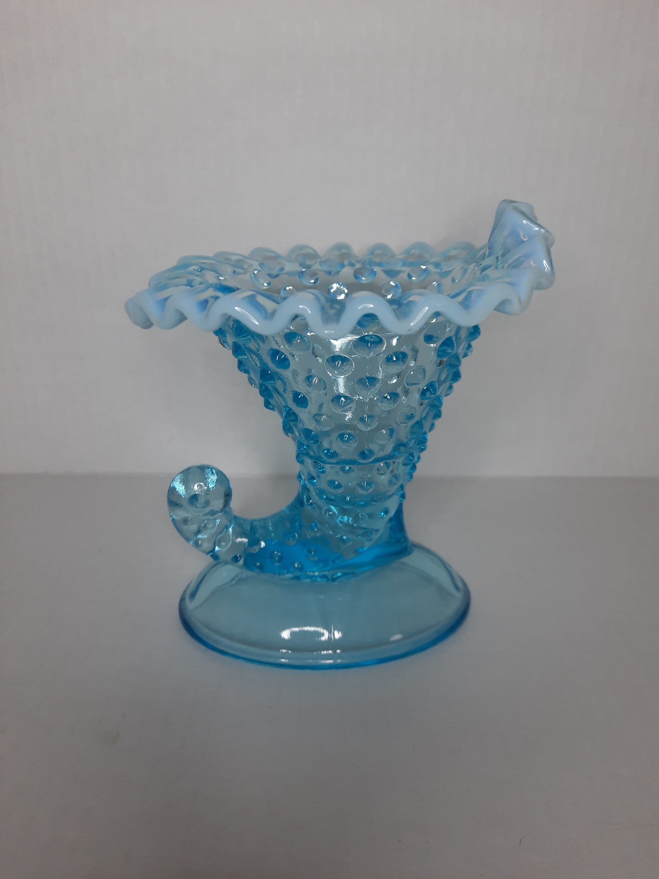 Fenton Colonial Blue Cornucopia Vase, Fenton Candleholder, Midcentury ...