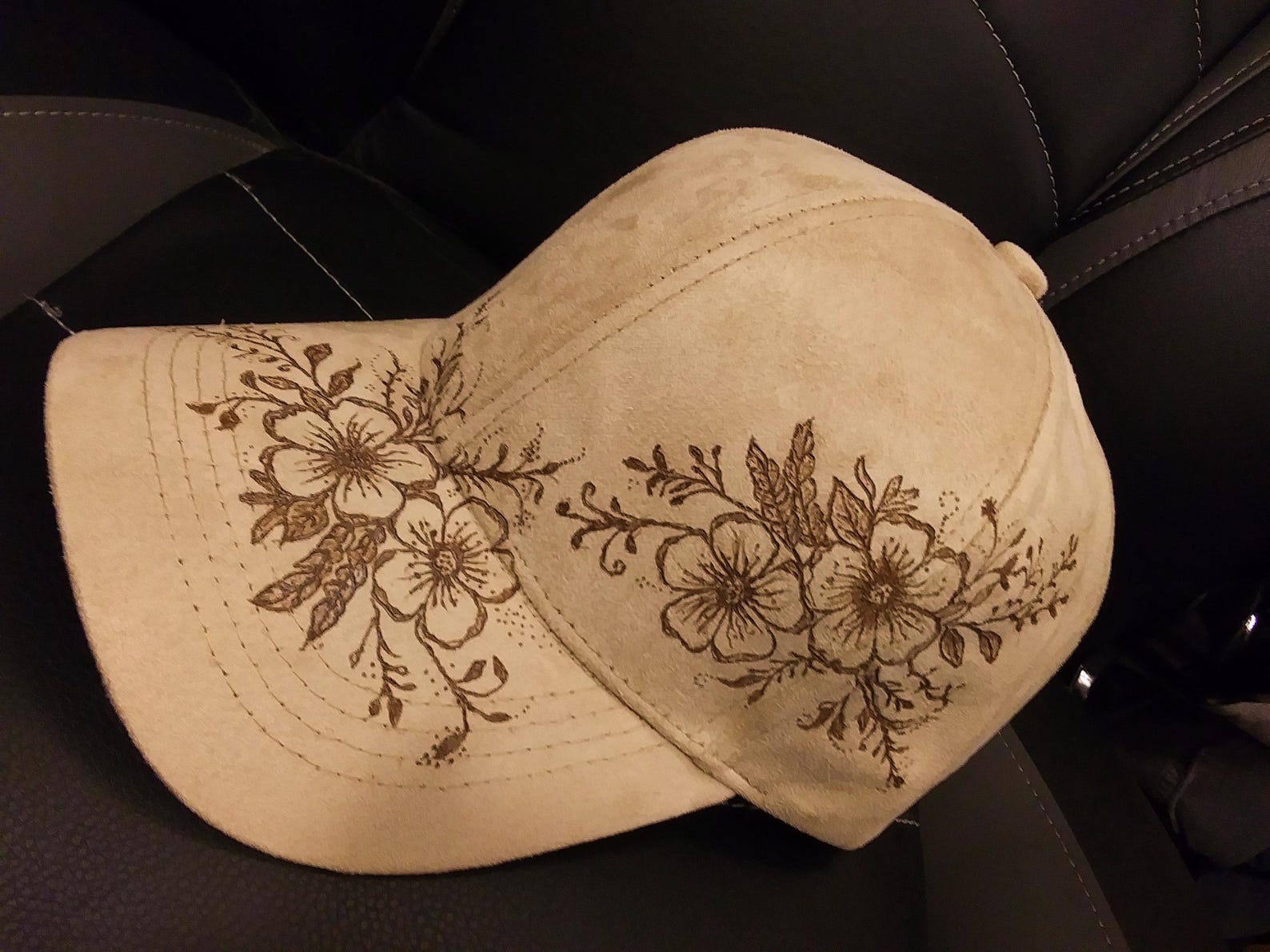 Burned Suede Baseball Cap | Burned Floral Hat | Burned Ball Cap | Tan ...
