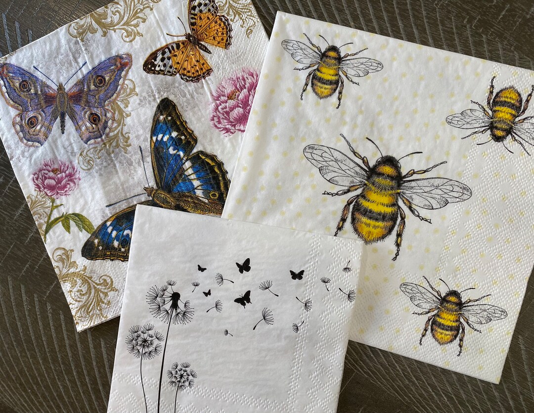 Decoupage Napkins, Bees Butterflies, Paper Napkins, Craftsupplies ...