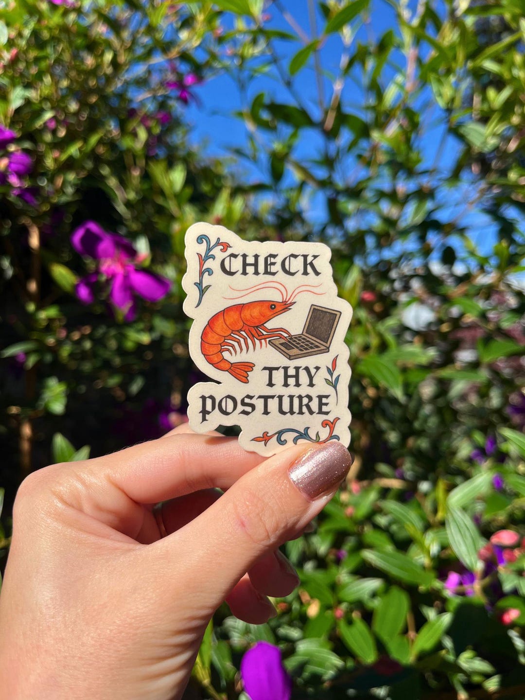Funny Medieval Shrimp Laptop Sticker: Check Thy Posture | Waterproof ...