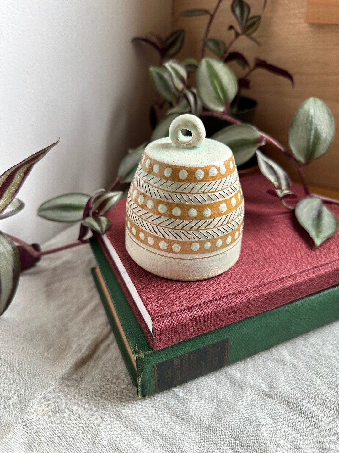 Decorative Clay Bell Geometric Pattern Details Vintage Clay - Etsy