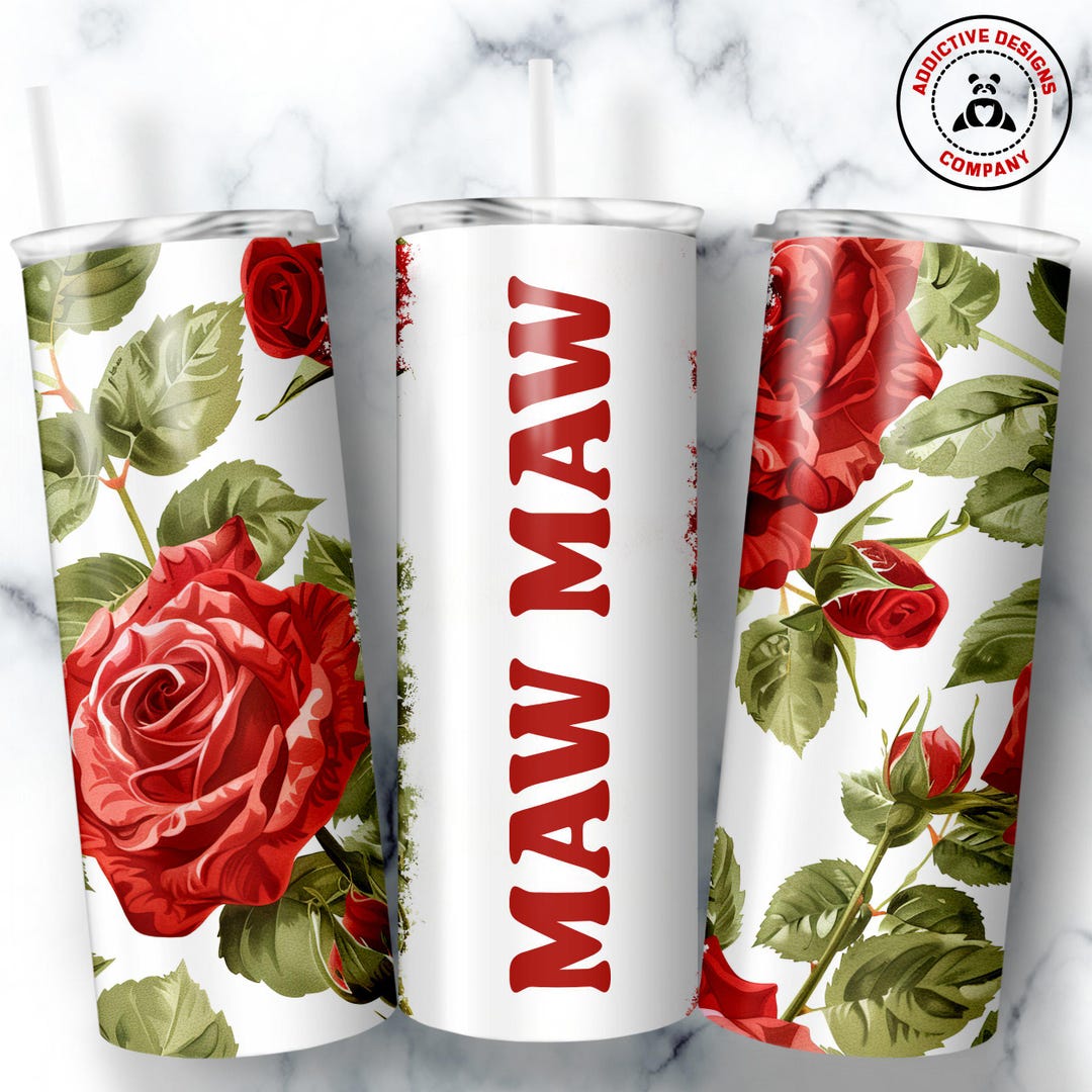Maw Maw Tumbler, Skinny Tumbler Gift for Southern Grandmother, Floral Maw Maw Mug, Grandma Red ...