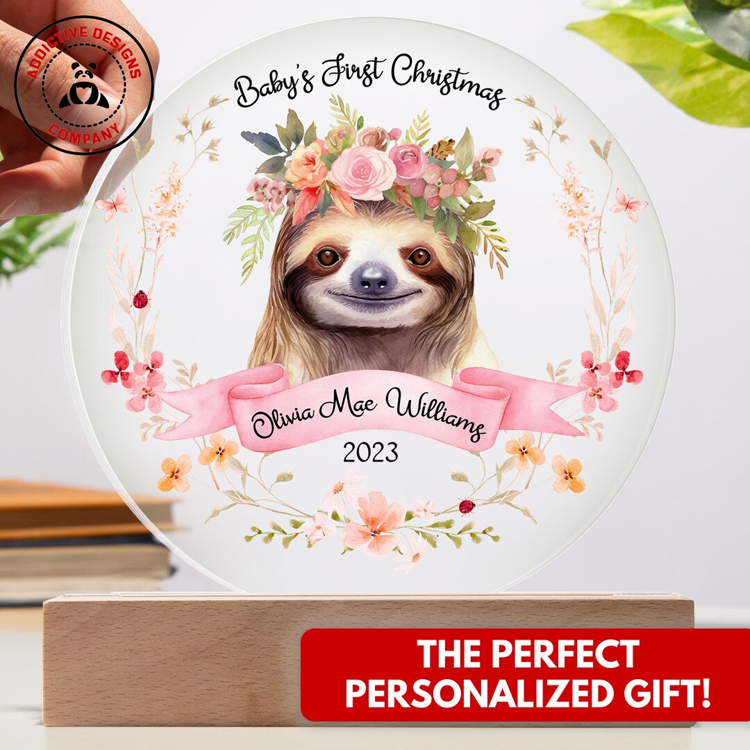 Personalized Baby's First Christmas Sign Baby Girl Sloth - Etsy