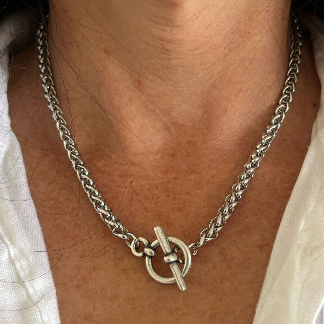 Silver Necklace With Toggle Clasp, Toggle Necklace, Silver Chain ...