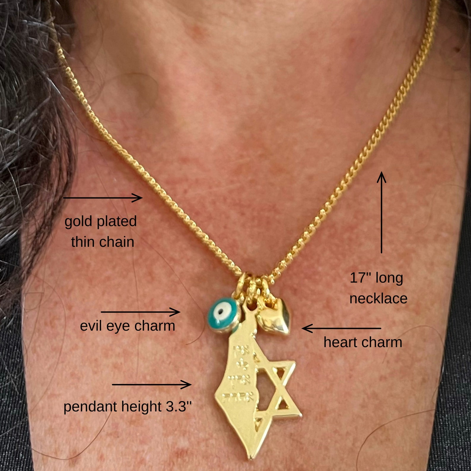 Map of Israel Necklace, Gold Necklace and Map of Israel Pendant With ...