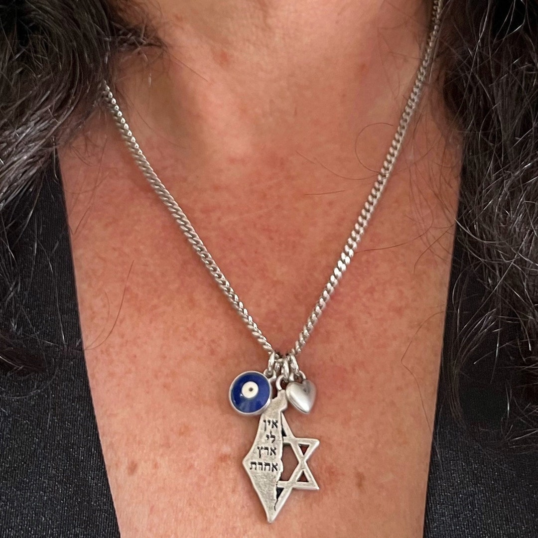 Israel Map Necklace, Silver Necklace and Map of Israel With Evil Eye ...
